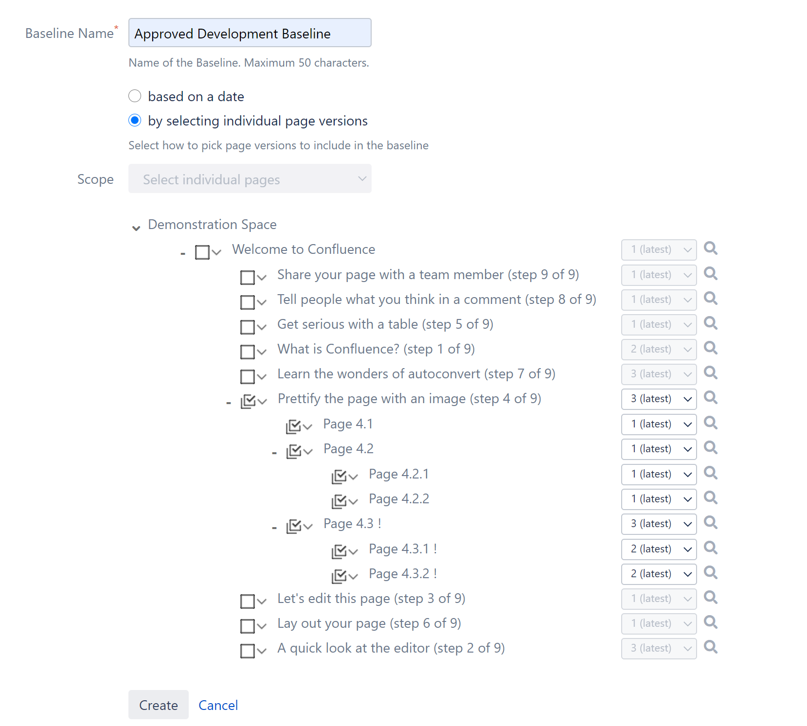 Picking individual page versions for a baseline | OBSS Technology